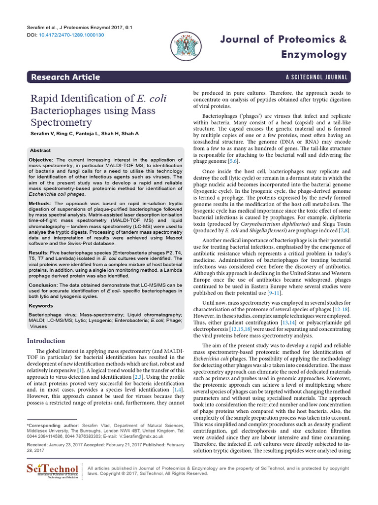 Rapid Identification of e Coli Bacteriophages Using Mass Spectrometry ...