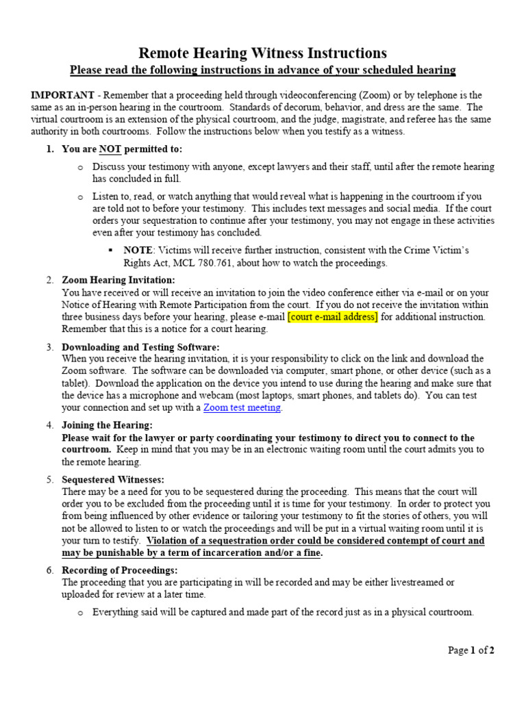 Remote Hearing Witness Guidelines | PDF | Courtroom | Videotelephony