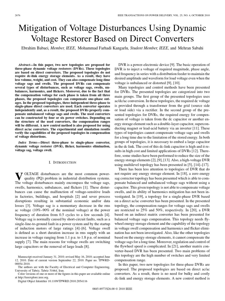 Ok Babaei 2010 Mitigation of Voltage Disturbances Using Dynamic Voltage Restorer Based On Direct ...