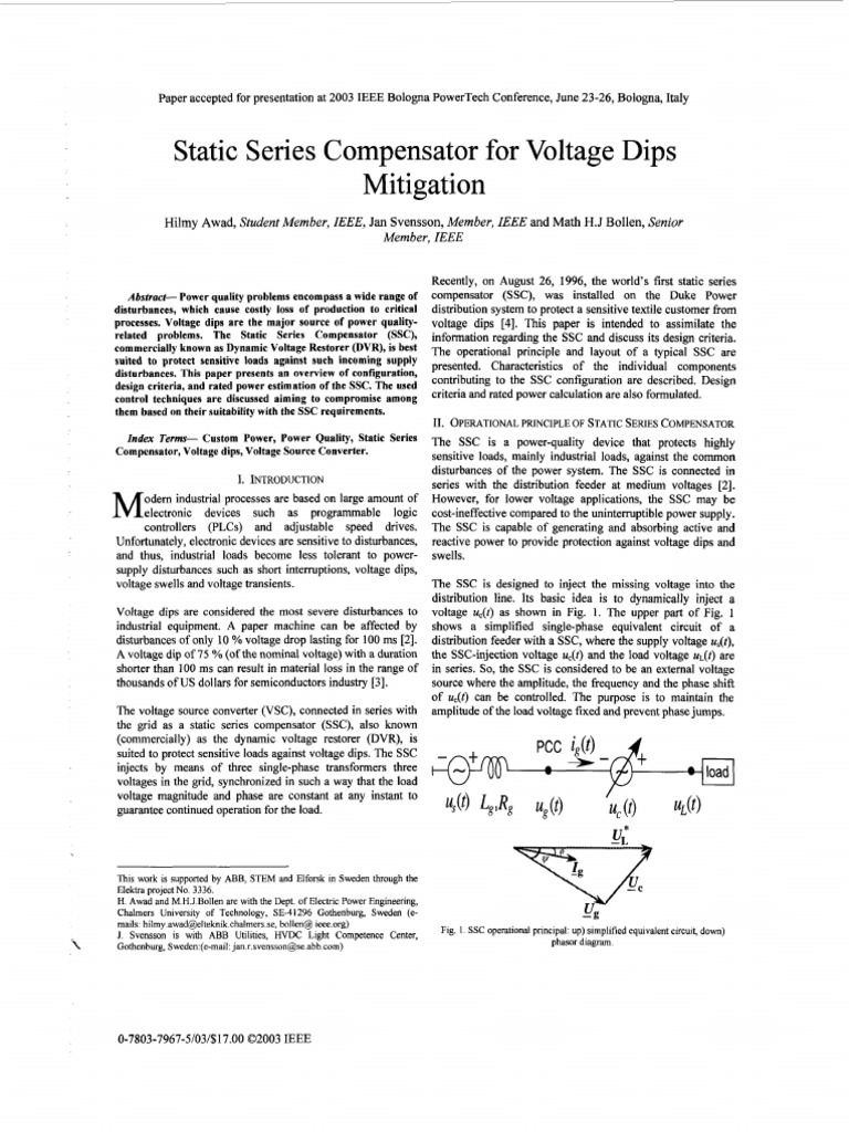 Ok Awad 2003 Static Series Compensator For Voltage Dips Mitigation | PDF | Capacitor | Rectifier