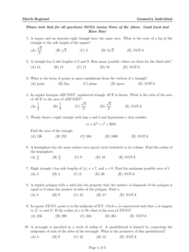9104 T - 2017 March Geometry Individual Test | PDF | Circle | Area