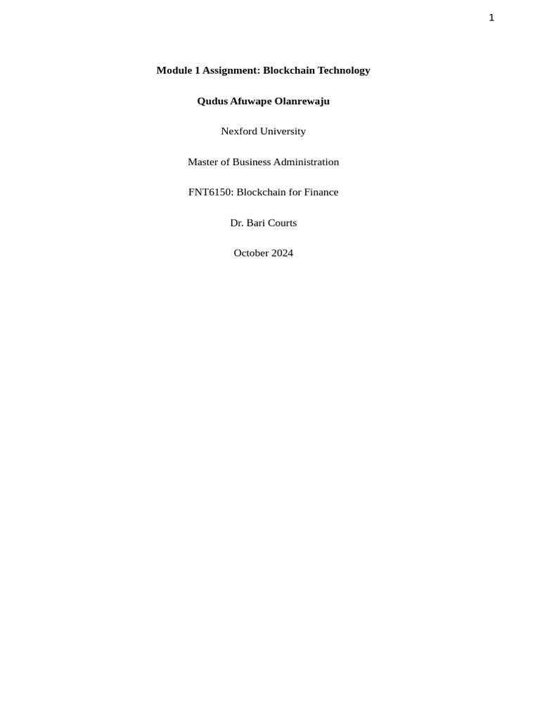 FNT6150 - Module 1 Assignment - Blockchain Technology - Qudus Afuwape | PDF | Cryptocurrency ...