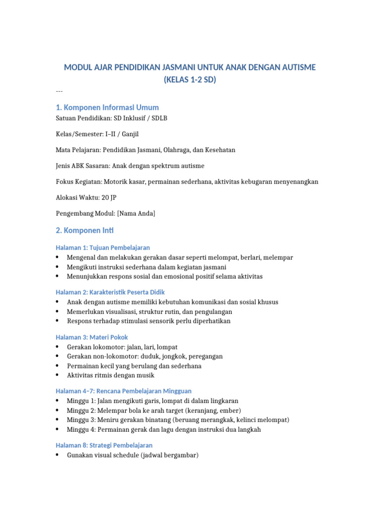 Modul Ajar PJOK Autis SD1-2 | PDF