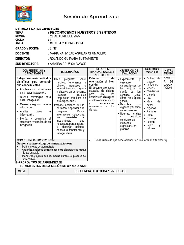 Explorando Nuestros 5 Sentidos en Clase | PDF | Aprendizaje | Percepción