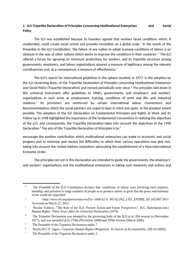 ILO Tripartite Declaration and Global Compact | PDF | International ...