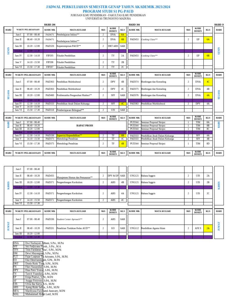 JADWAL PERKULIAHAN PG-PAUD GENAP 2023-2024 Fix | PDF