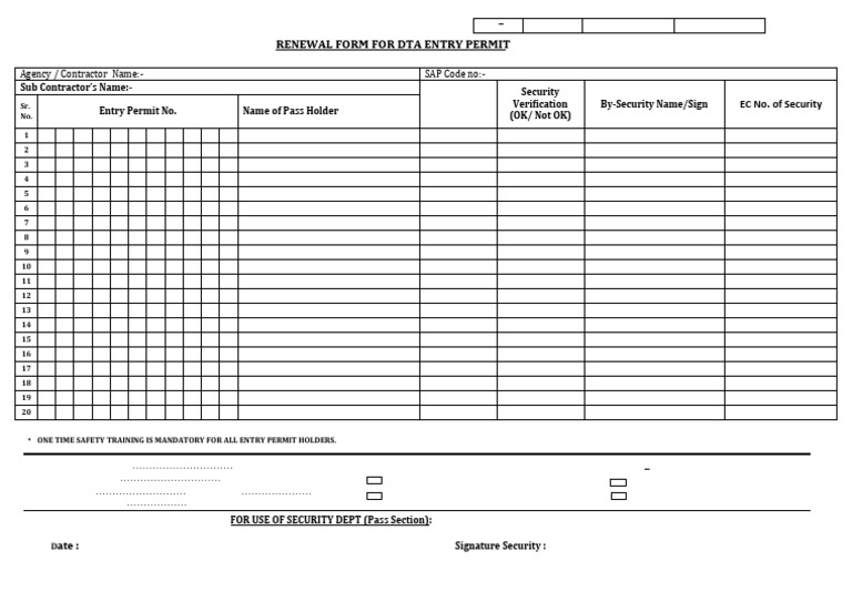 DTA Entry Permit Renewal Form | PDF