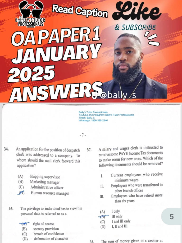 2025 CSEC OA Paper 1 With Suggested Answers by Mr. Bally | PDF