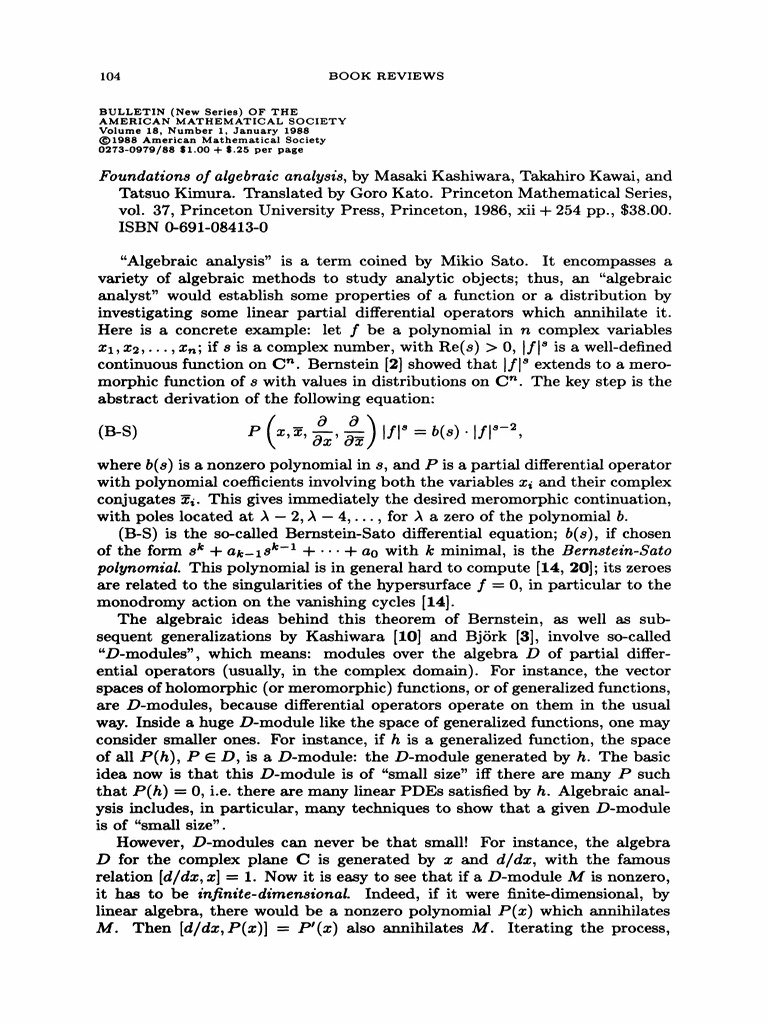 Algebraic Analysis and D-Modules Review | PDF | Mathematical Analysis ...