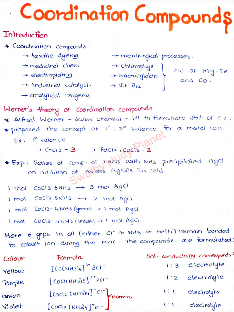 Coordination Compounds Notes PDF | PDF