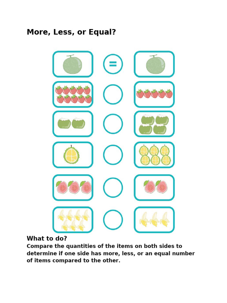 Comparing Quantities: More, Less, Equal | PDF