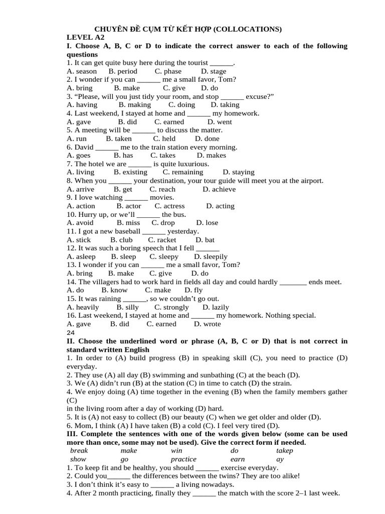 Chuyên Đề Cụm Từ Kết Hợp (Collocations) | PDF