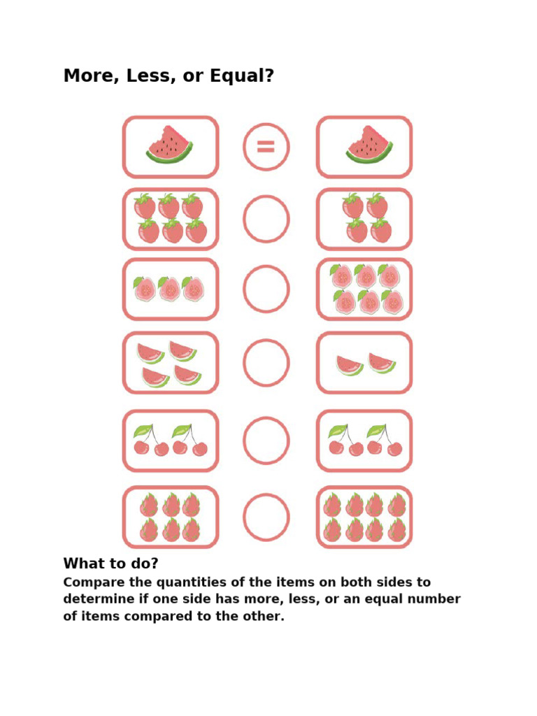 Less More or Equal IV Numeracy Puzzle in Eng | PDF
