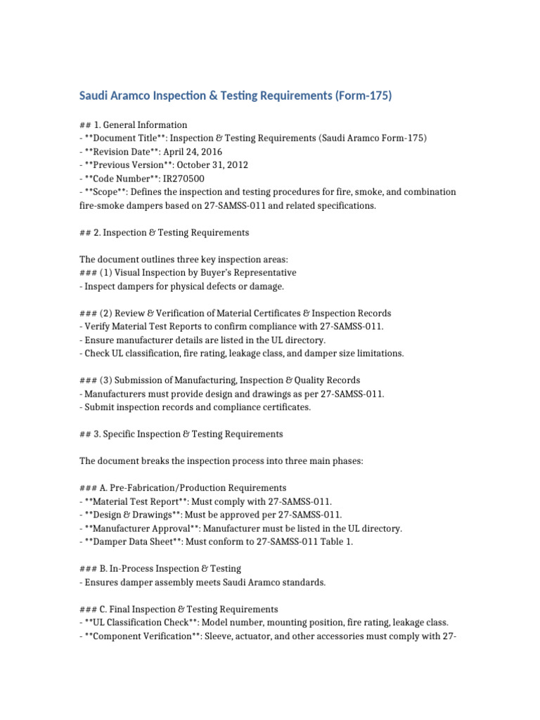 Saudi Aramco Inspection Testing Form-175 | PDF