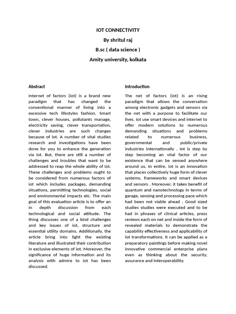 IOT CONNECTIVITY Research Paper | PDF | Internet Of Things | Computing
