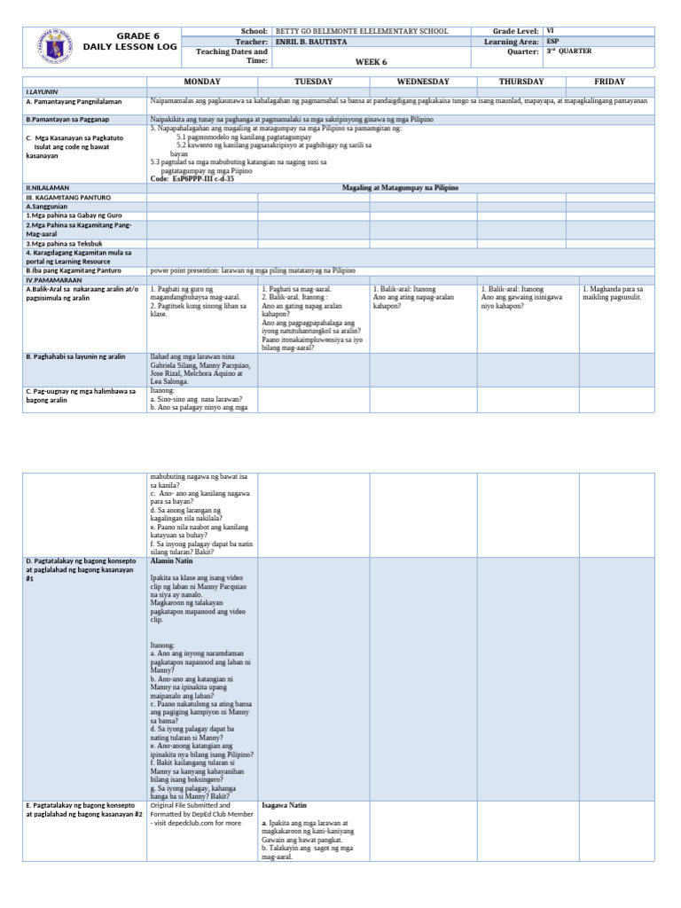 DLL - Esp 6 - Q3 - W6 | PDF