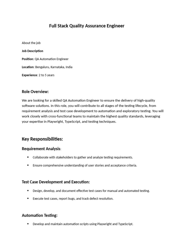 Full Stack Quality Assurance Engineer | PDF | Software Development | Debugging