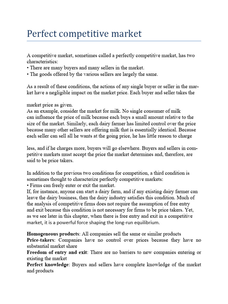 Perfect Competitive Market | PDF | Marginal Cost | Profit (Economics)