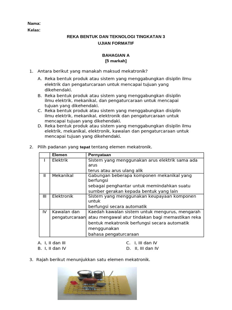 Ujian Formatif RBT Tingkatan 3 | PDF