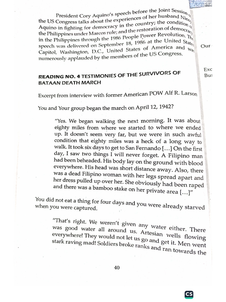 Testimonies of The Survivors of Bataan Death March | PDF