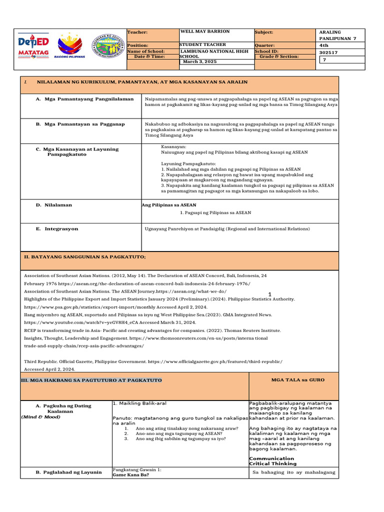 DL QUARTER 4 FOR PAGSAPI NG PILIPINAS SA ASEAN | PDF