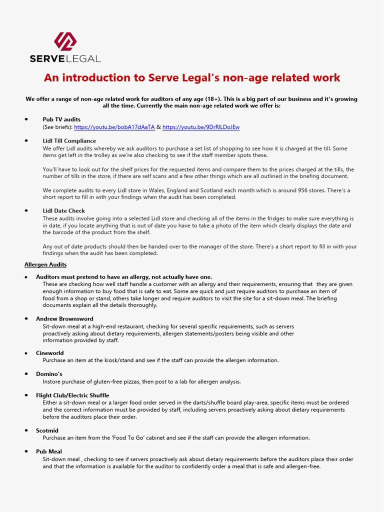 Serve Legal Non-Age Audit Overview | PDF | Audit