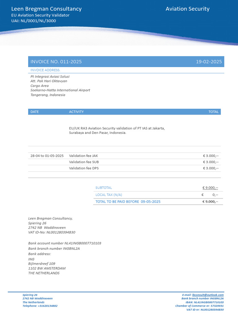 EU Aviation Security Validation Invoice | PDF