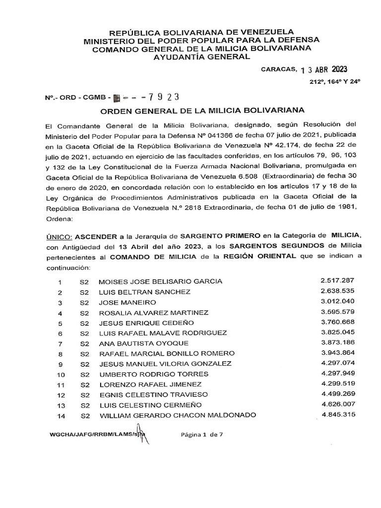 Orden Gral Oriental Sargento Primero | PDF