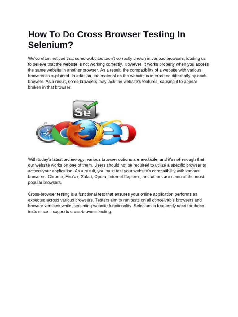 How To Do Cross Browser Testing in Selenium | PDF | Selenium (Software ...