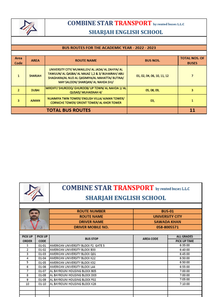 BUS-ROUTE-Morning-2022-2023-SES-28-09-2022 | PDF | Bus | School Bus