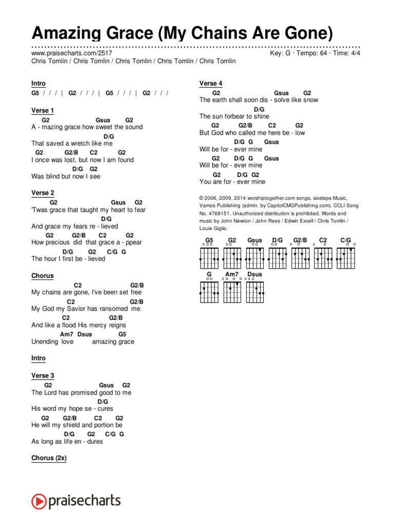Amazing Grace (My Chains Are Gone) (Chris Tomlin) Chord Chart - G - 2 ...