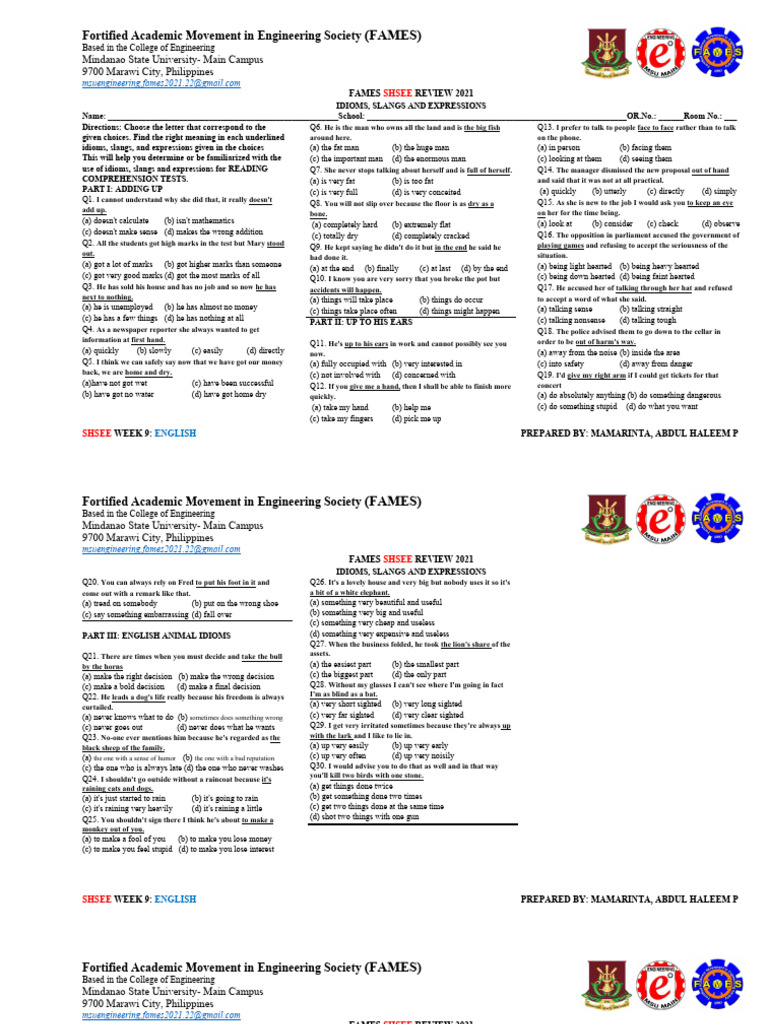 SHSEE Day9 ENGLISH Withanswer | PDF