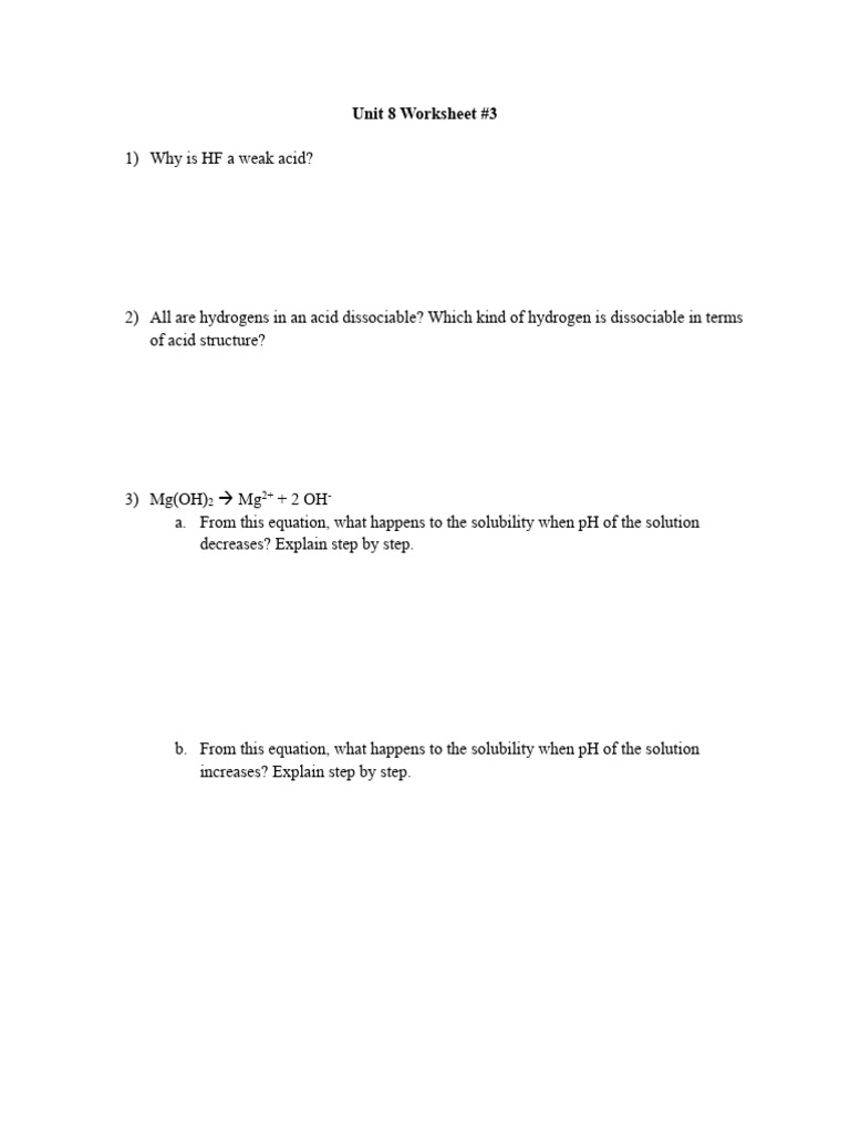 Ap Chem Unit 8 Worksheet #3 | PDF