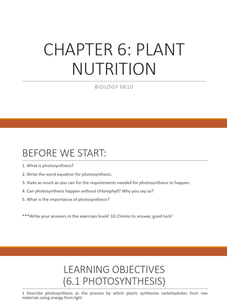Chapter 6 (Plant Nutrition) | PDF | Leaf | Photosynthesis