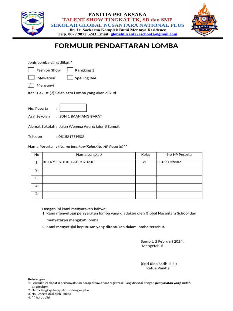 Formulir lomba | PDF