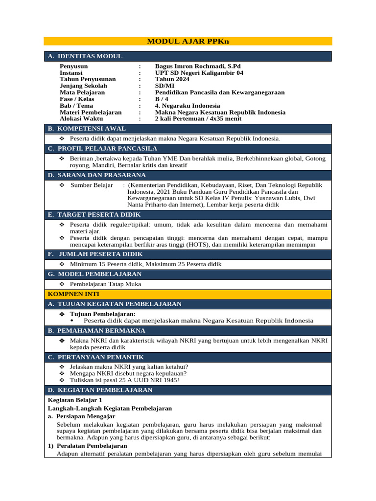 Modul Ajar PPKN BAB 4 KELAS 4 | PDF