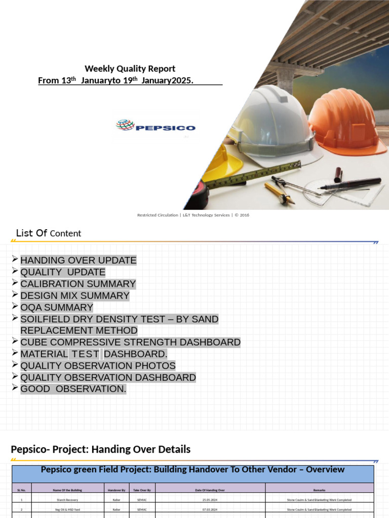 Weekly Quality Report: PepsiCo Project | PDF | Concrete | Deep Foundation