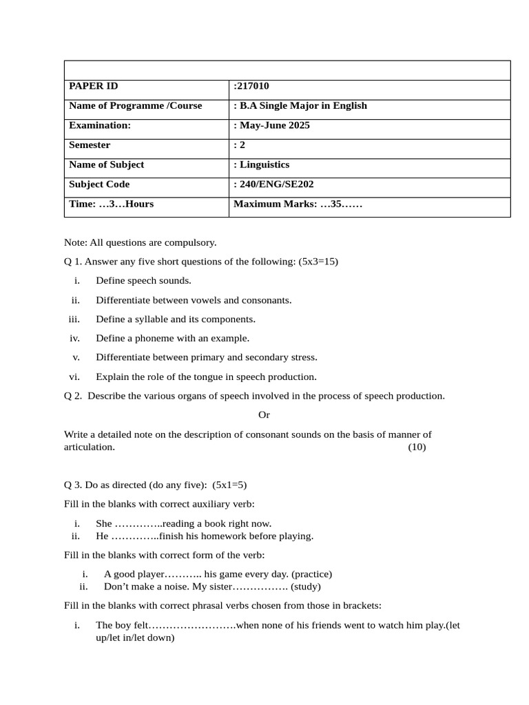 Linguistics Paper Set-1 | PDF