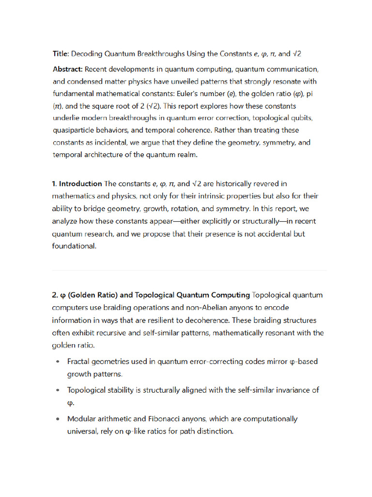 Decoding Quantum Breakthroughs Using the Constants e, φ, π, and √2 | PDF