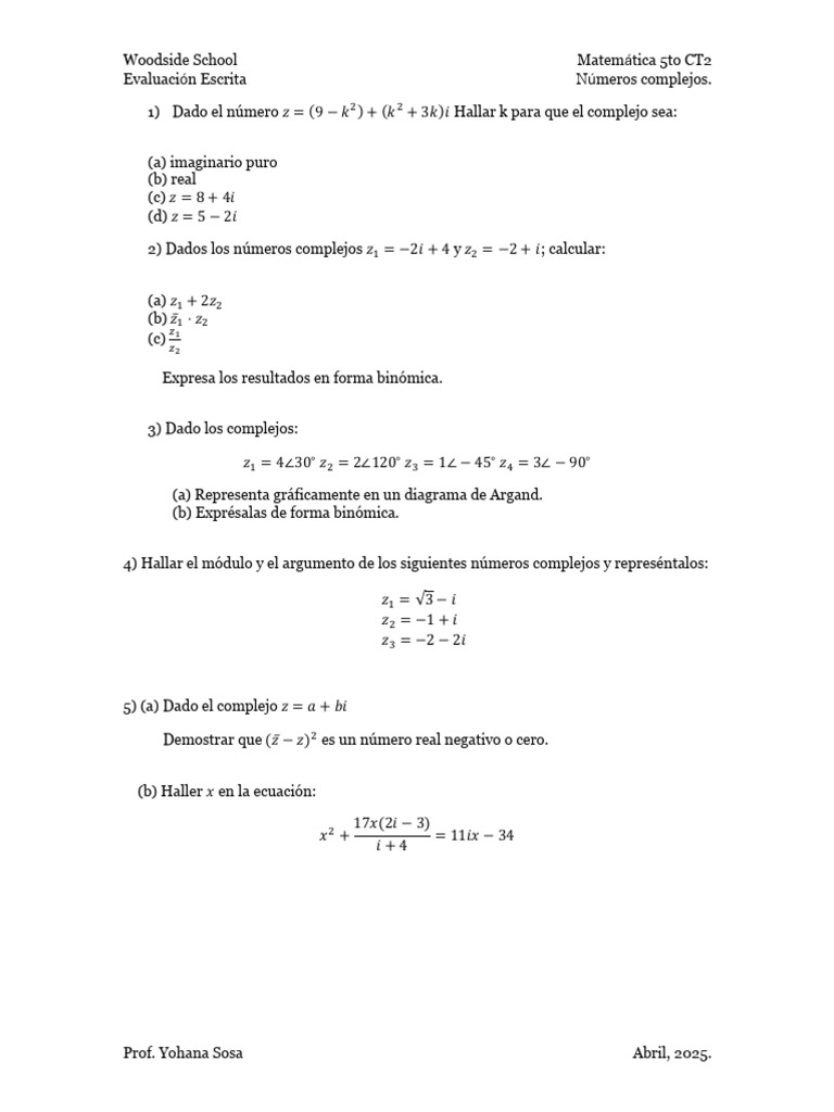 Escrito Matemática 5to CT2 | PDF