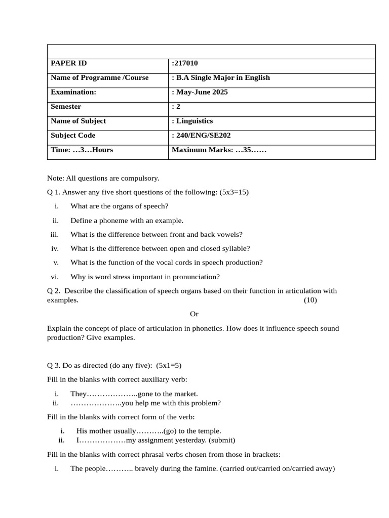 Linguistics Paper Set-2 | PDF