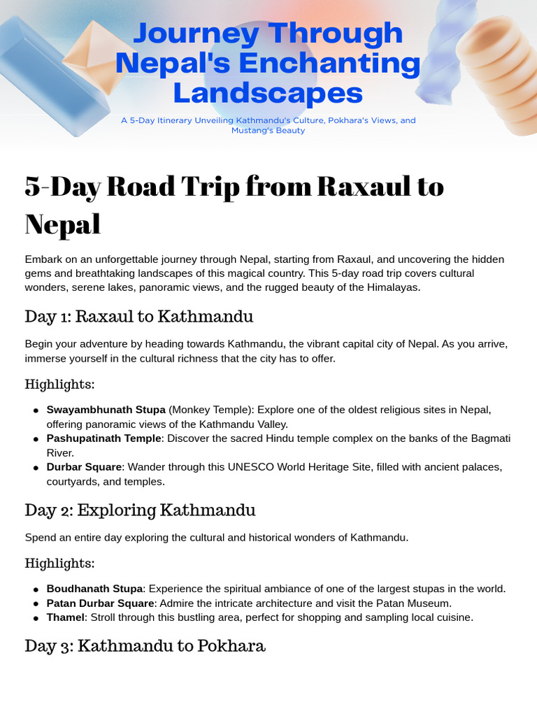 5-Day Road Trip From Raxaul To Nepal | PDF | Kathmandu
