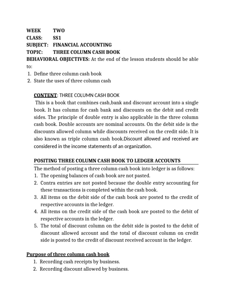 Bce184a6 d5278603 0a13e7e5 Three Column Cash Book | PDF | Debits And ...