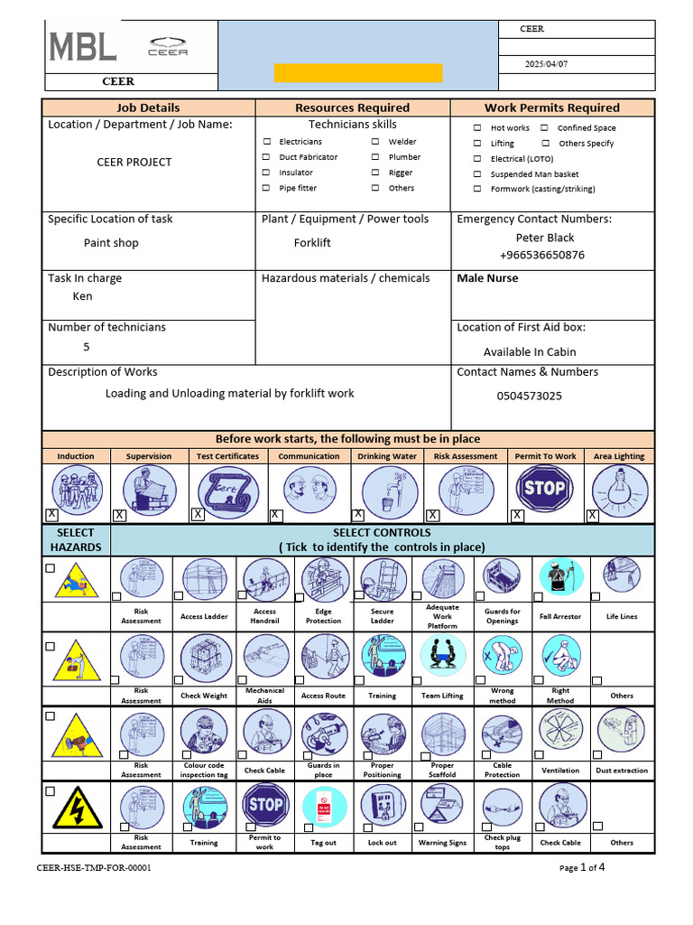 JSA (MBL) General Work | PDF | Forklift | Occupational Safety And Health