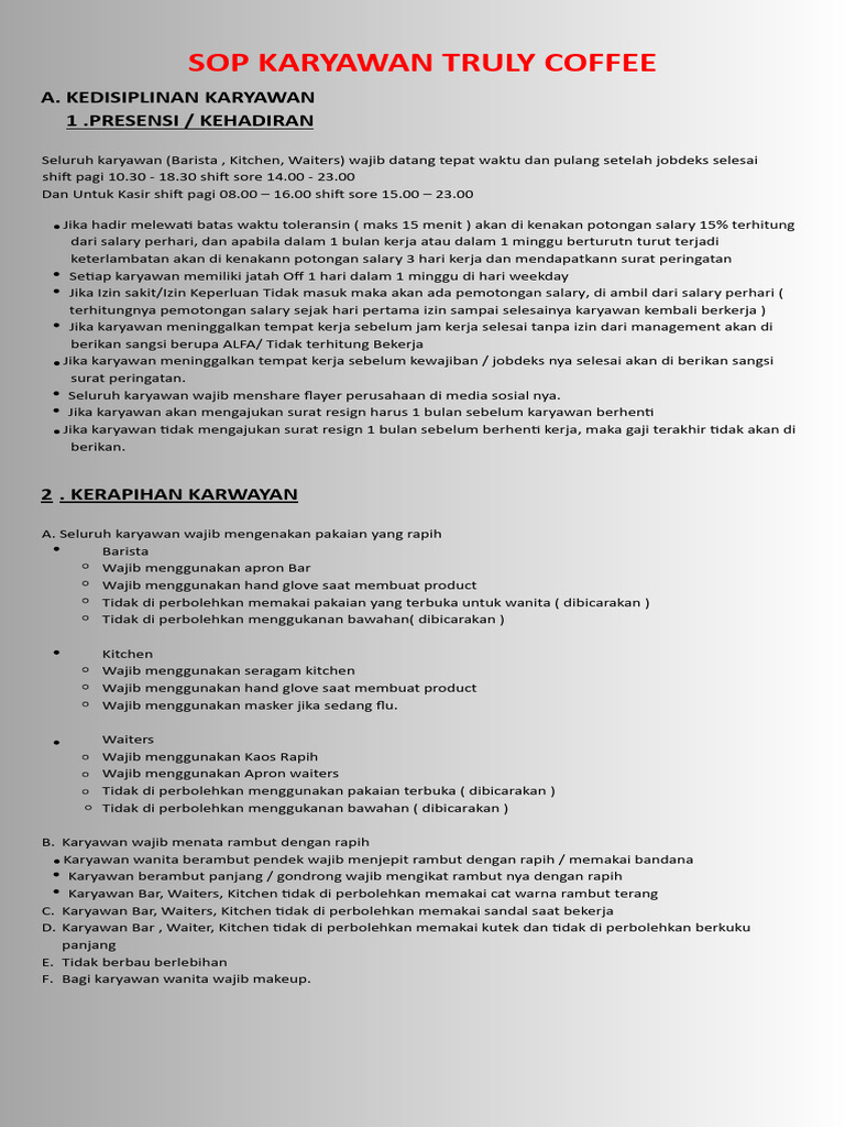 SOP Karyawan | PDF