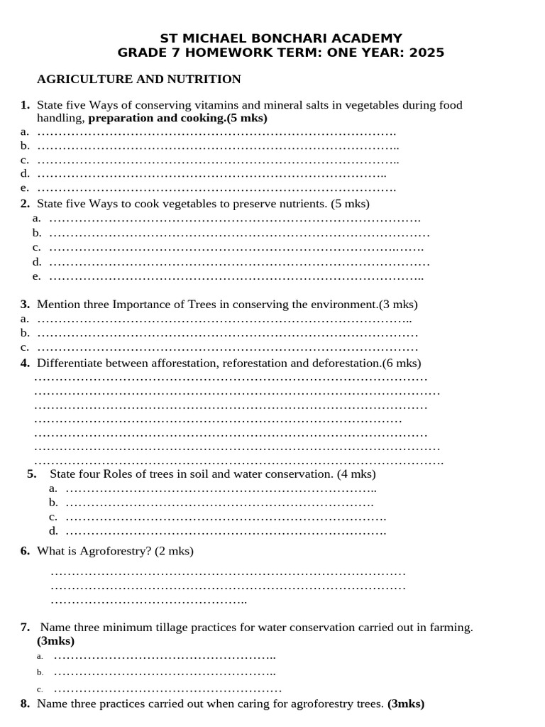Grade 7 Term 1 Homework Assignment | PDF | International System Of Units | Vegetables