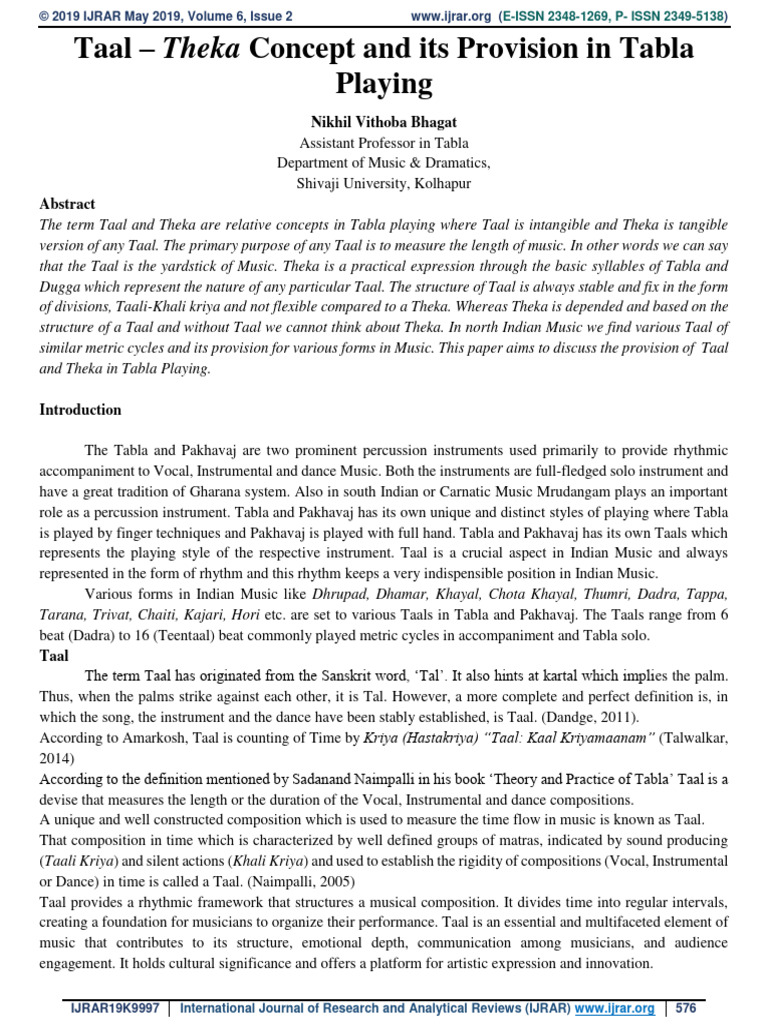 Taal Theka Concept and Its Provision in | PDF | Rhythm | Rhythm And Meter