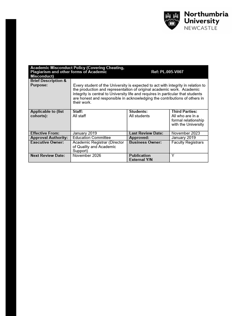 Academic Misconduct Policy | PDF | Academic Dishonesty | Academic Integrity