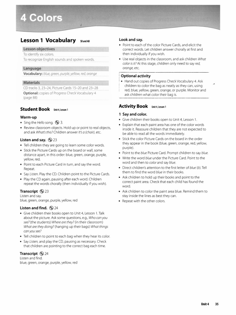 First Friends 1 - Teacher's Book - Unit 4 (v1.0) | PDF