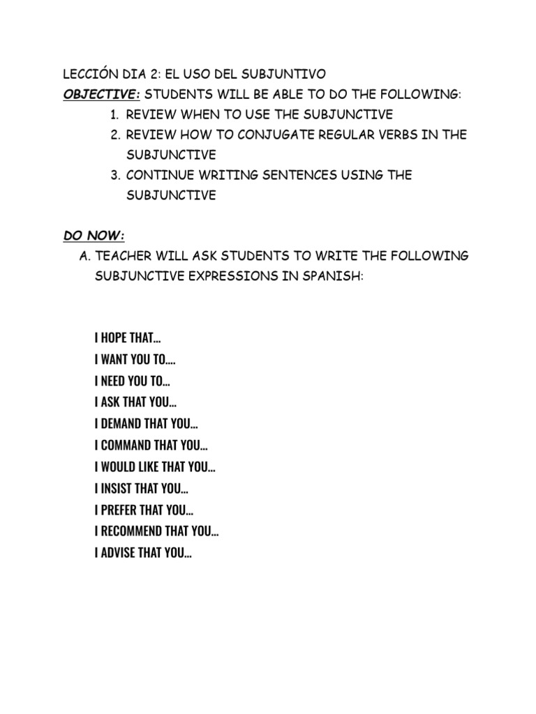 Lecciã - N Dia 2 - El Uso Del Subjuntivo | PDF